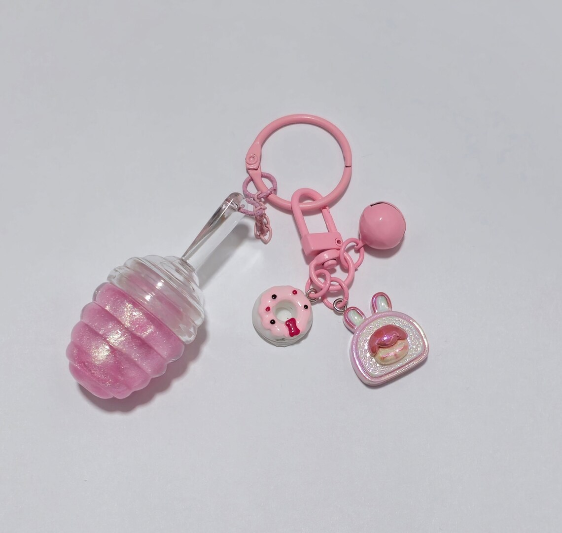 Pink Donut Keychain Lip Gloss Cute Accessories Keychain Moisturizing ...
