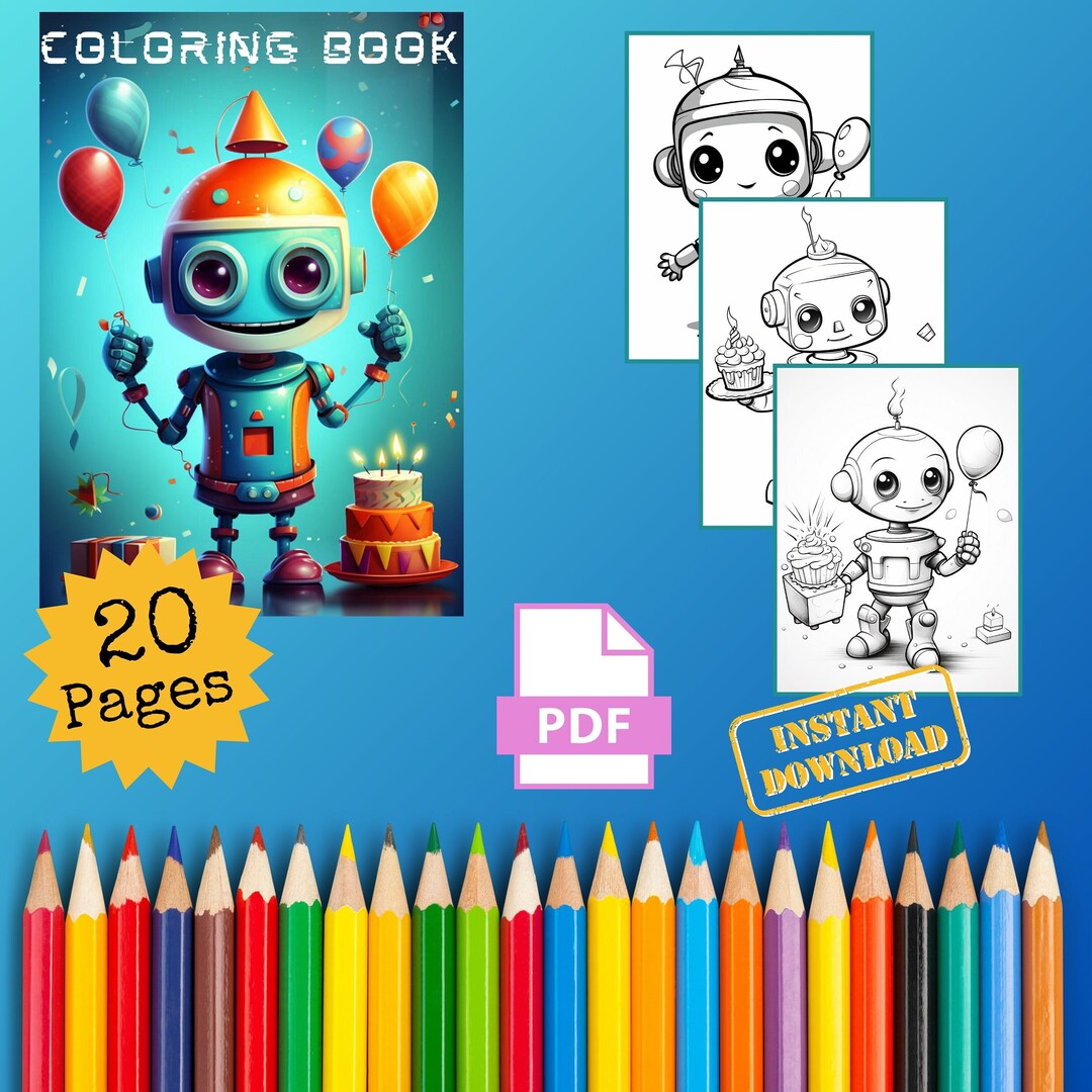 Robot Coloring Pages, Kids Coloring Book, Instant Download, Printable ...