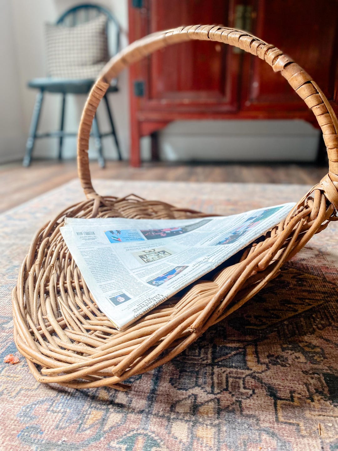 Large Vintage Wicker Foraging Basket With Handle Garden Gathering