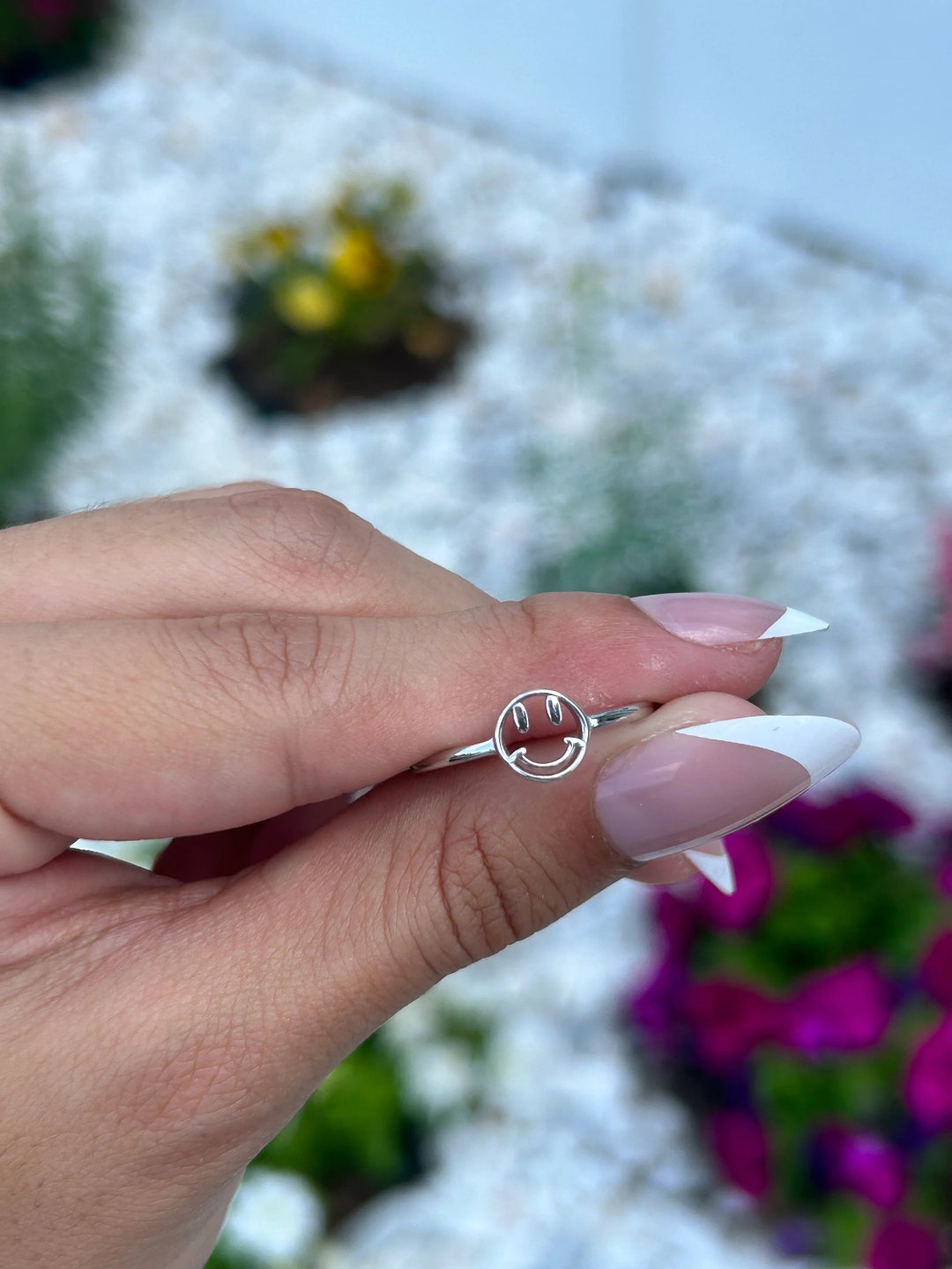 Smiley Face Ring, Sterling Silver Happy Face Jewelry, Minimalist ...