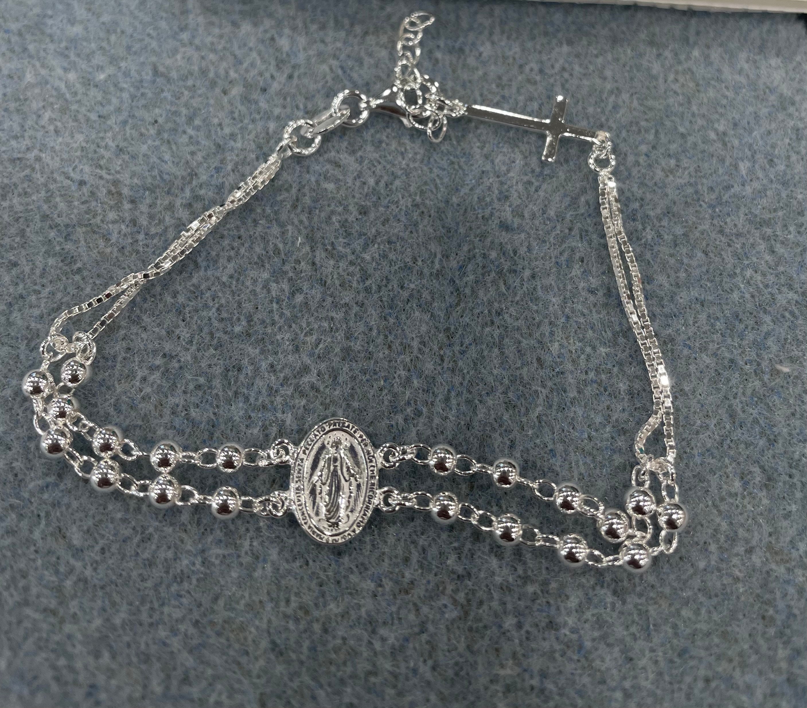Sterling Silver .925 Rosary Bracelet, Rosary Bead Bracelet. Religious ...