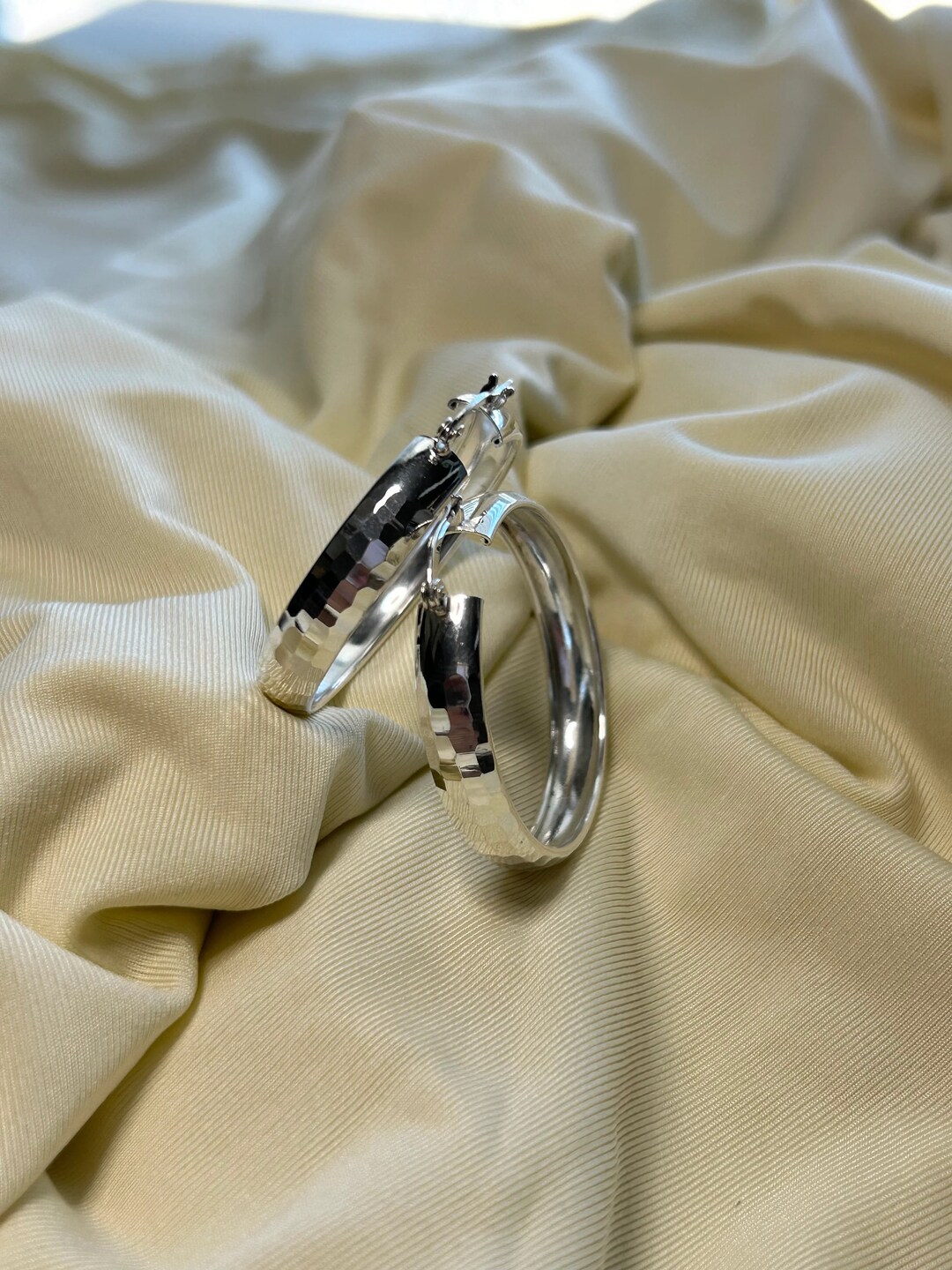 Hammered Sterling Silver Hoop Earrings: Diamond Faceted Design - Etsy