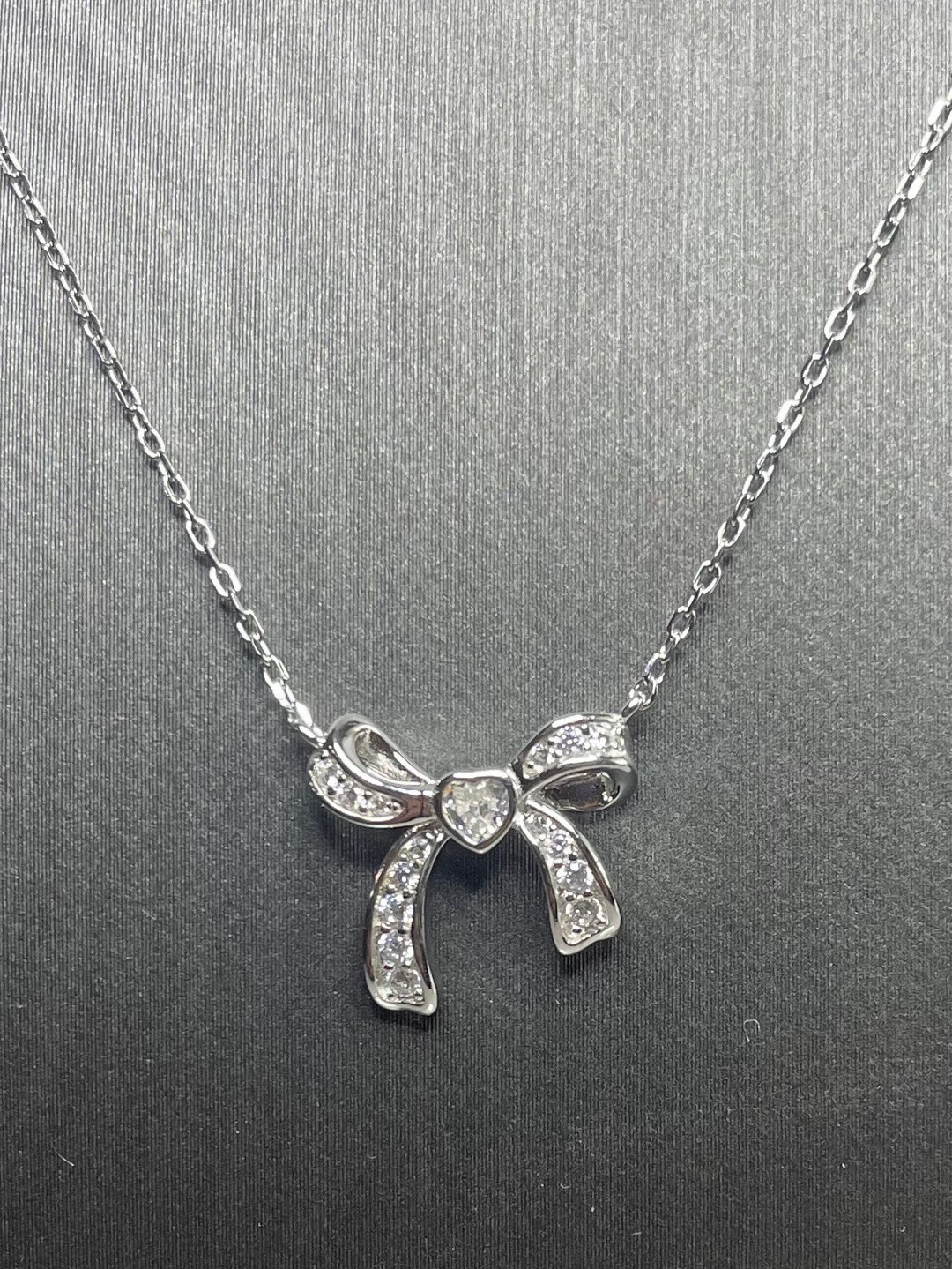 CZ Bow Coquette Necklace, Sterling Silver .925 , CZ Bow Necklace - Etsy