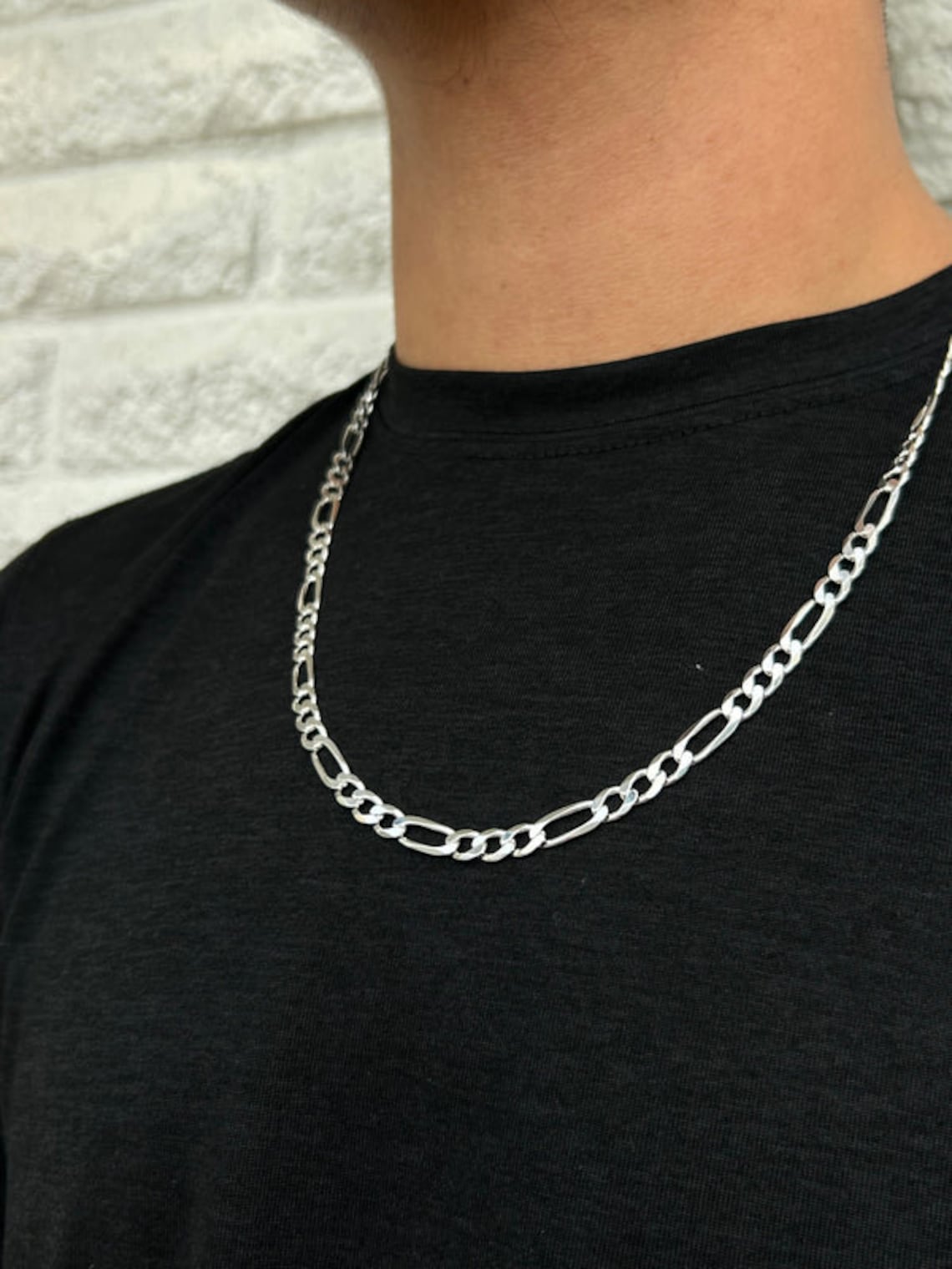 Sterling Silver .925 Figaro 24 Inch Chain Necklace, Men's Silver Chain ...