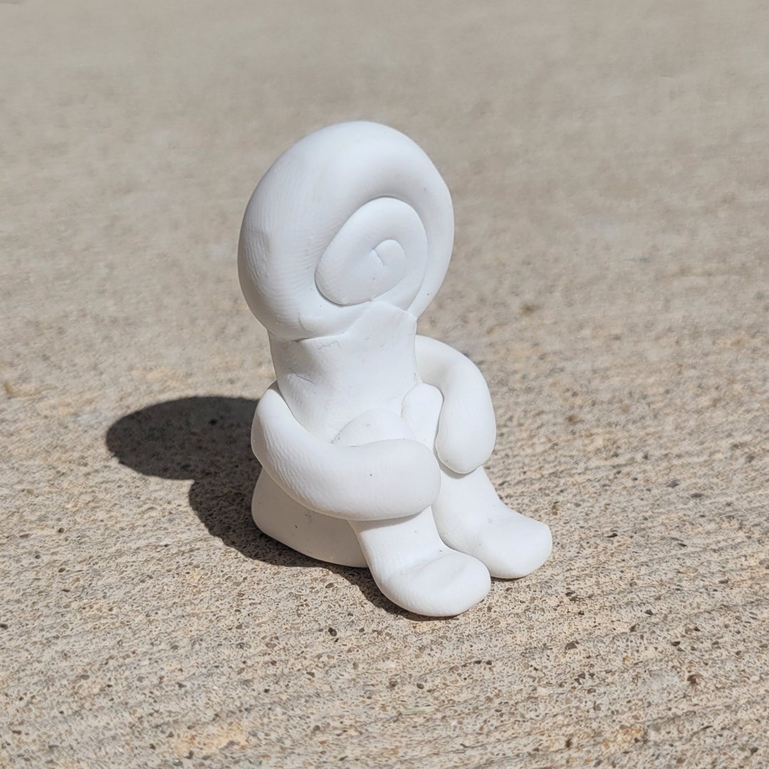 Small White Clay Man Figure Sculpture With Swirly Spiral Head Not ...