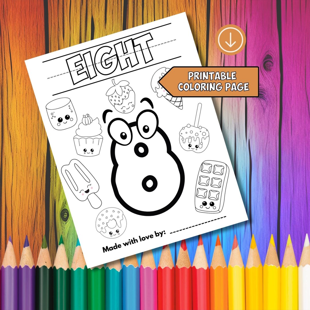 Number 8 Sweet Treats Coloring Page Silly Eyes Word - Etsy