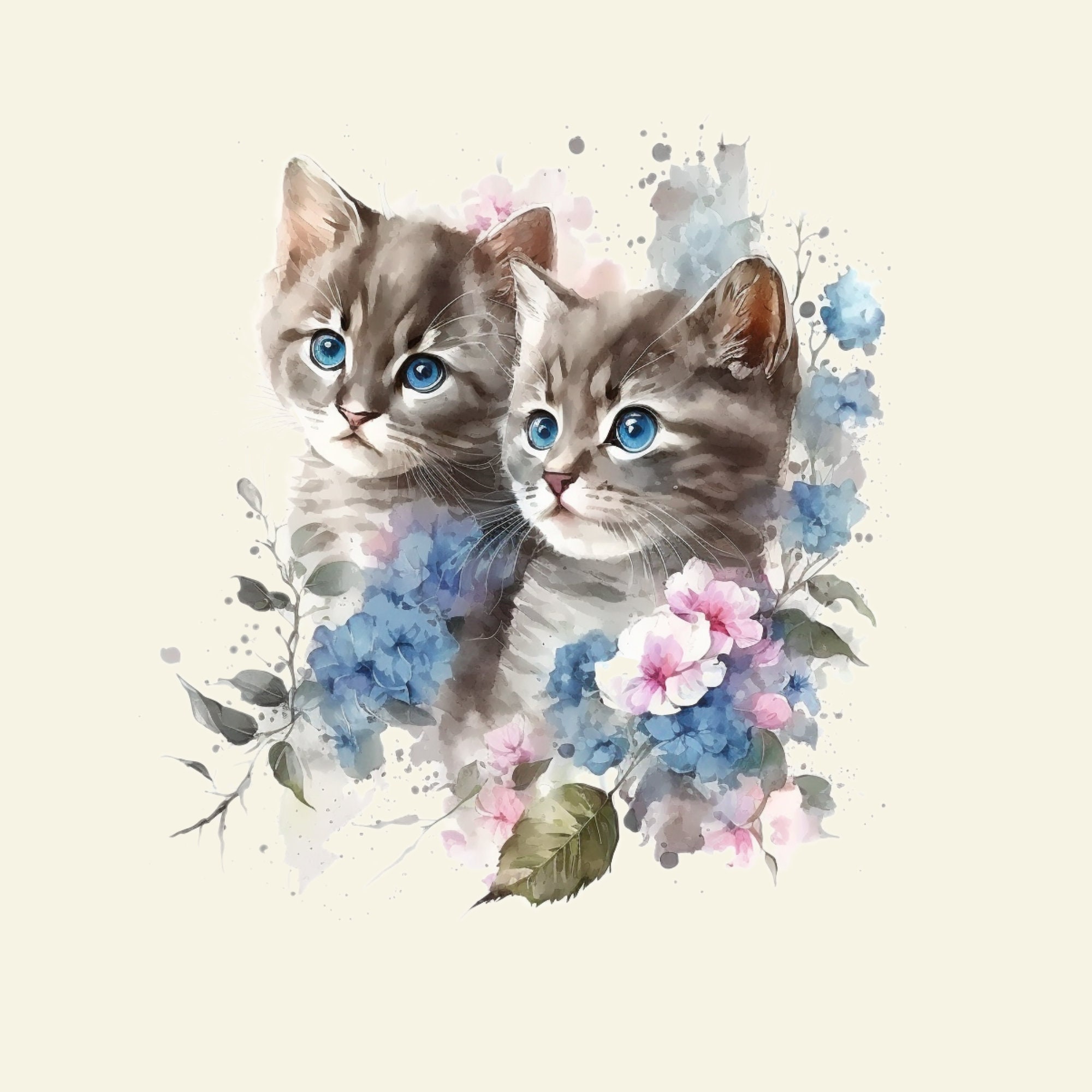 Watercolor Floral Cats Clipart Bundle, Watercolor Clipart Kittens ...