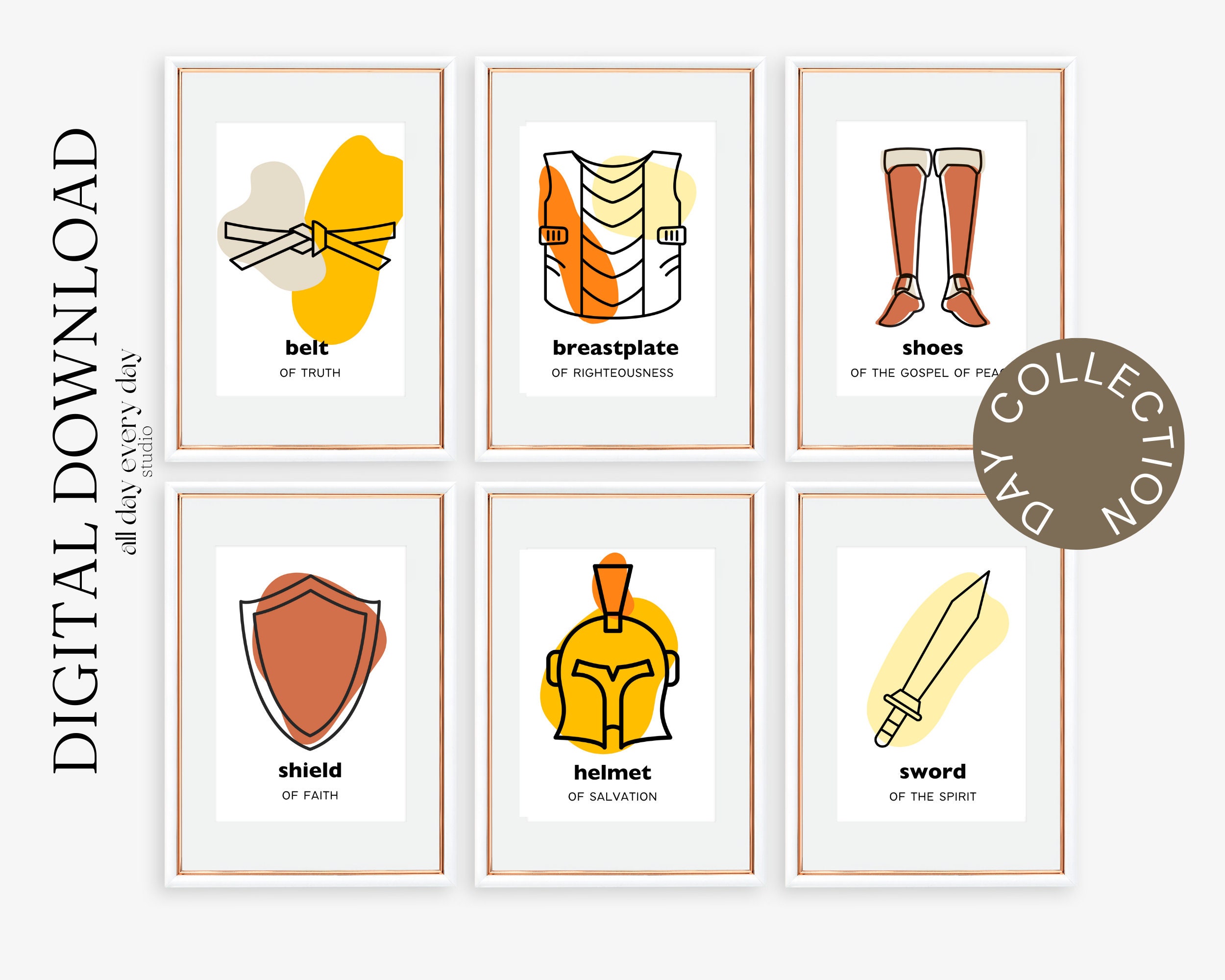 Divine Defense: Armor of God Set of 6 Digital Print Minimalist Abstract ...