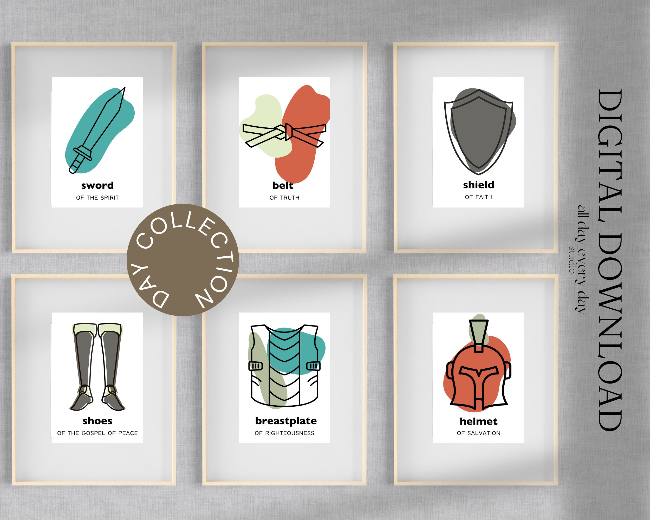 Divine Defense: Armor of God Set of 6 Digital Print Minimalist Abstract ...