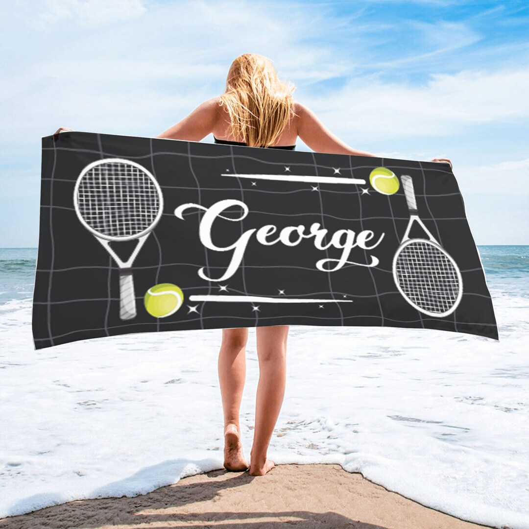 Tennis Player Personalized Towel, Custom Beach Towel for Tennis Lovers ...