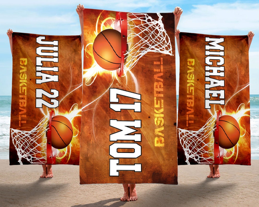 Personalized Basketball Court Beach Towel, Custom Beach Towel, Sport ...