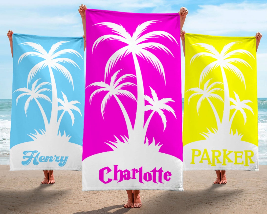 Palm Tree Custom Beach Towel Family Vacation Gift Custom Name Towel ...