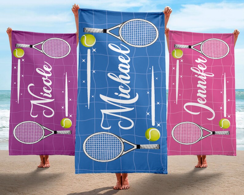Tennis Player Personalized Towel, Custom Beach Towel for Tennis Lovers ...