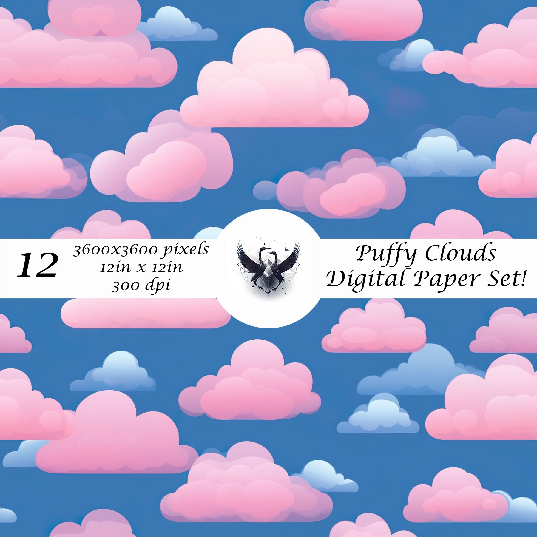 Puffy Blue Cloud Digital Paper Set - Etsy