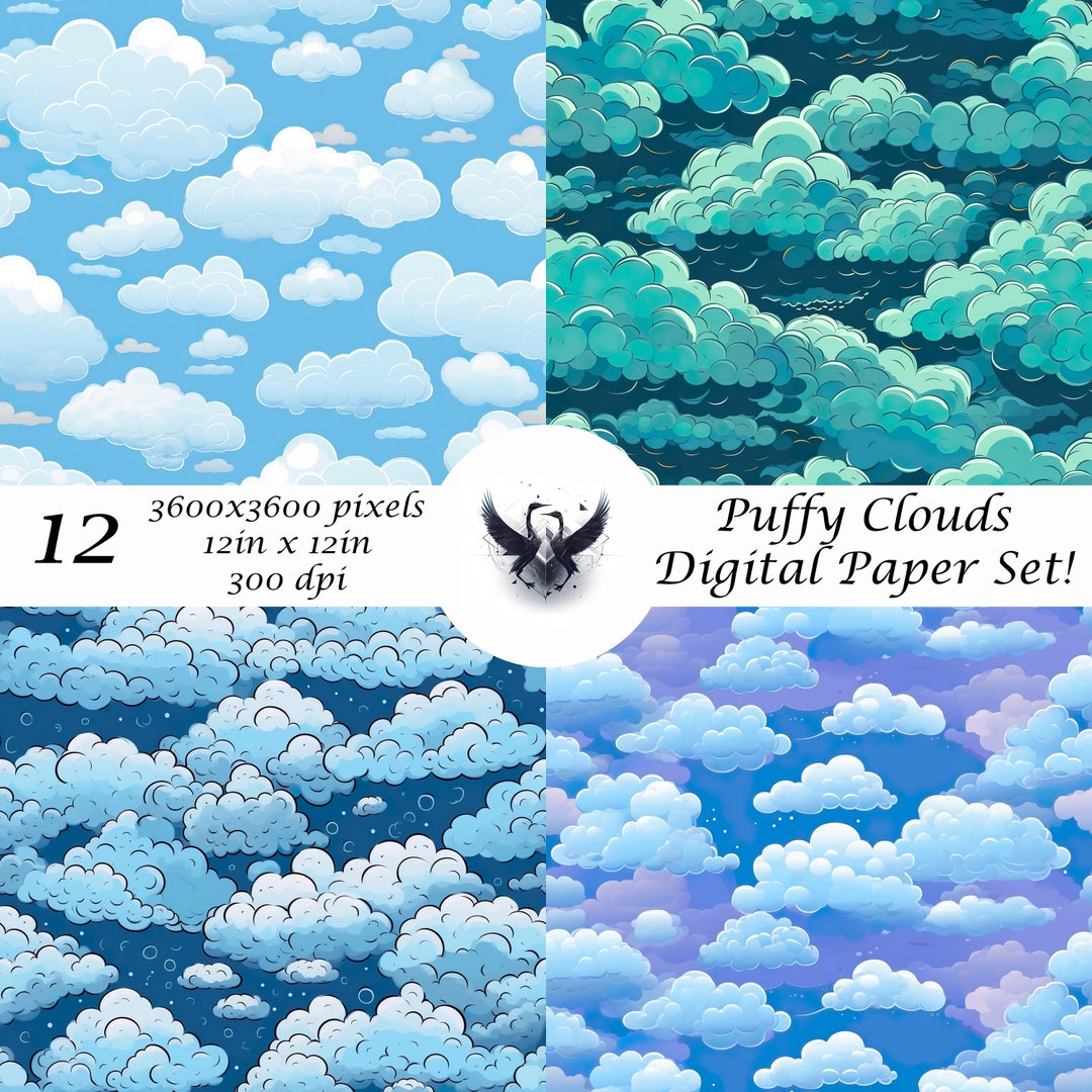 Puffy Blue Cloud Digital Paper Set - Etsy