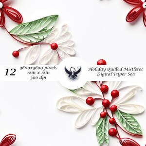 Quilled Mistletoe Digital Paper Set - Etsy