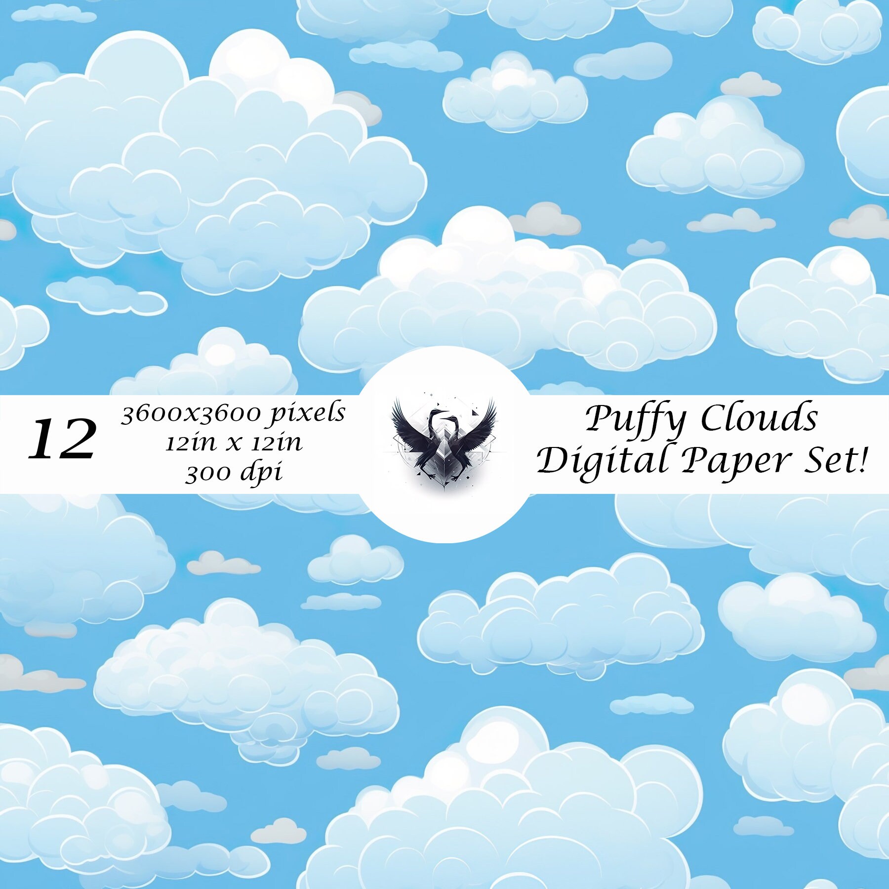 Puffy Blue Cloud Digital Paper Set - Etsy