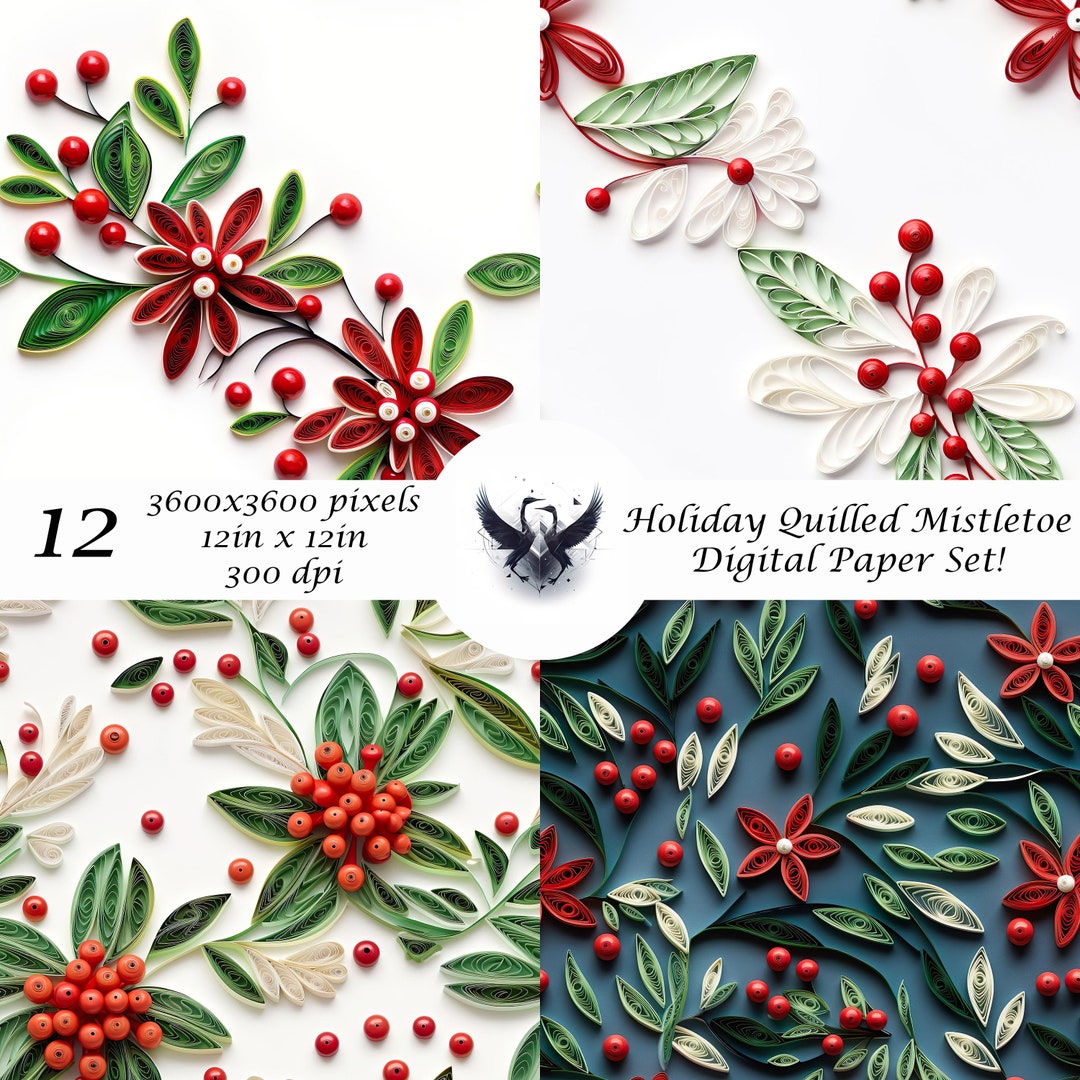 Quilled Mistletoe Digital Paper Set - Etsy