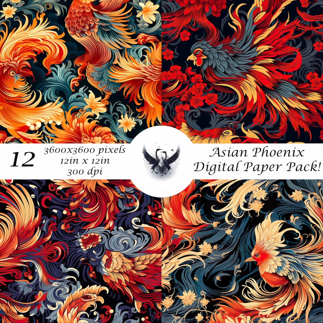 Asian Phoenix Digital Paper Pack - Etsy