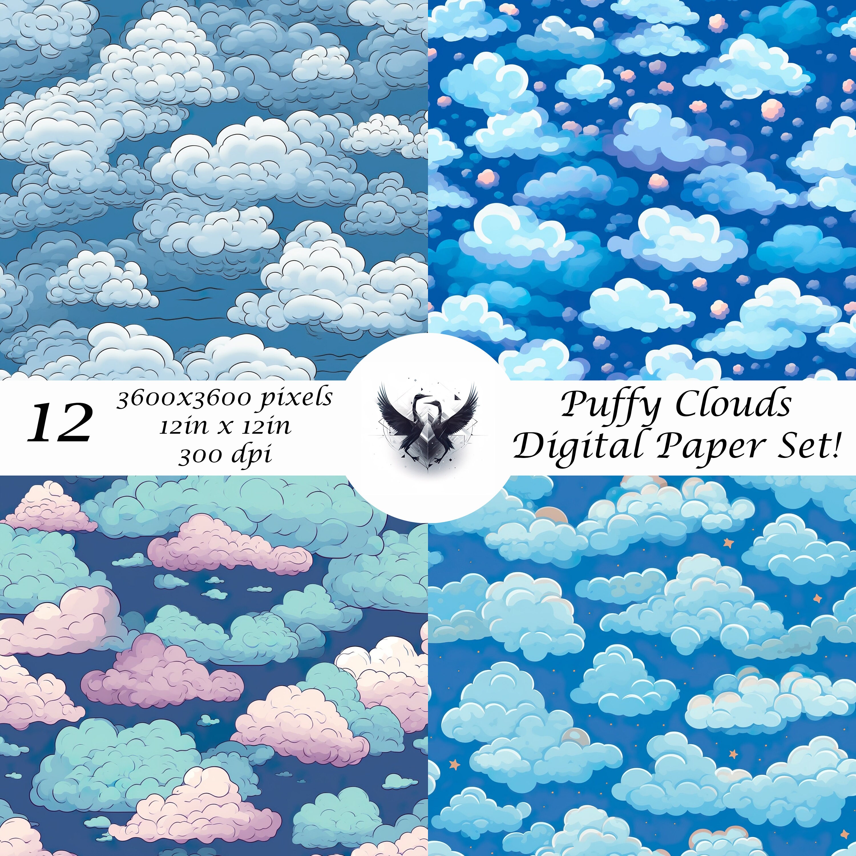 Puffy Blue Cloud Digital Paper Set - Etsy