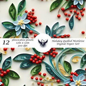 Quilled Mistletoe Digital Paper Set - Etsy