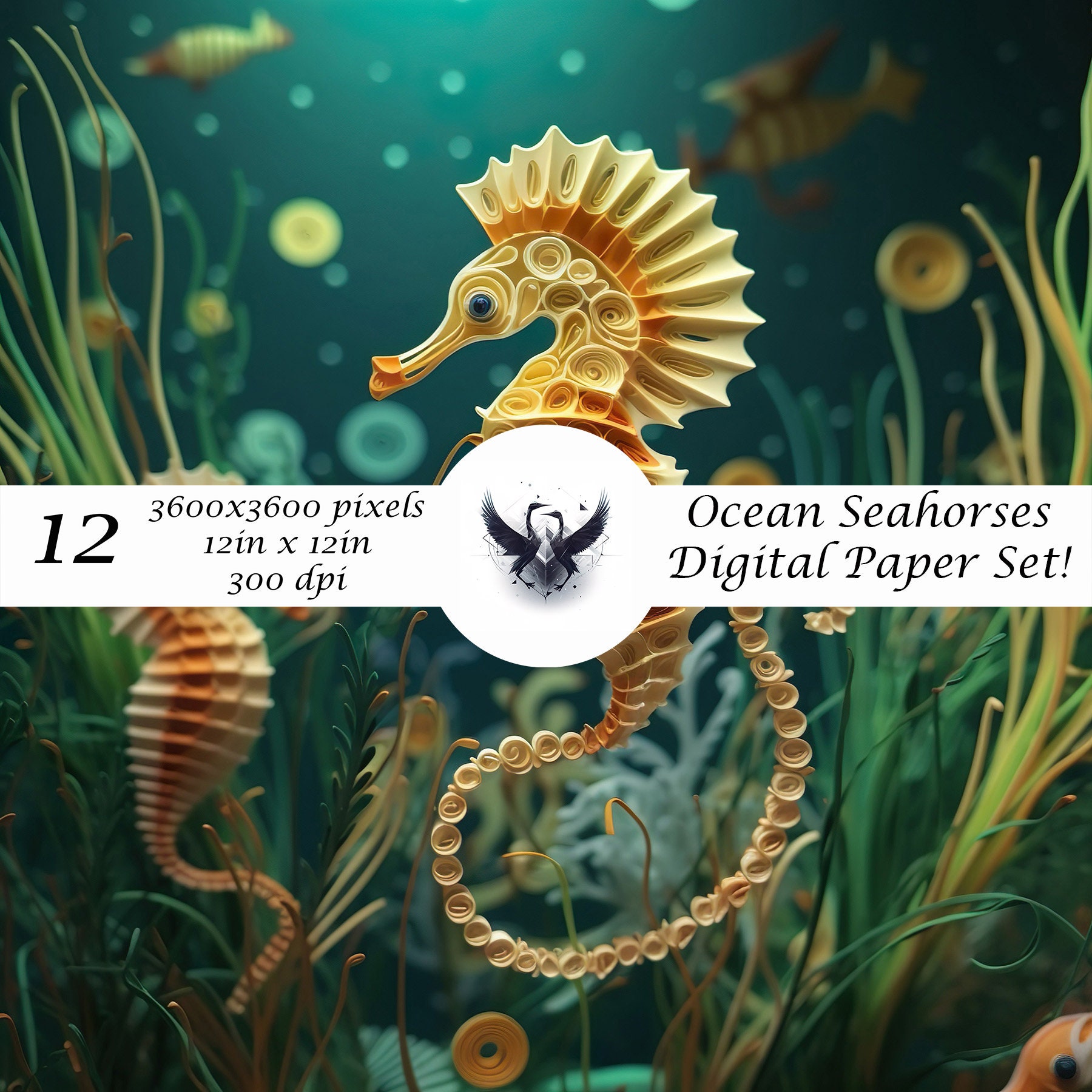 Quilled Ocean Seahorses Digital Paper Set - Etsy