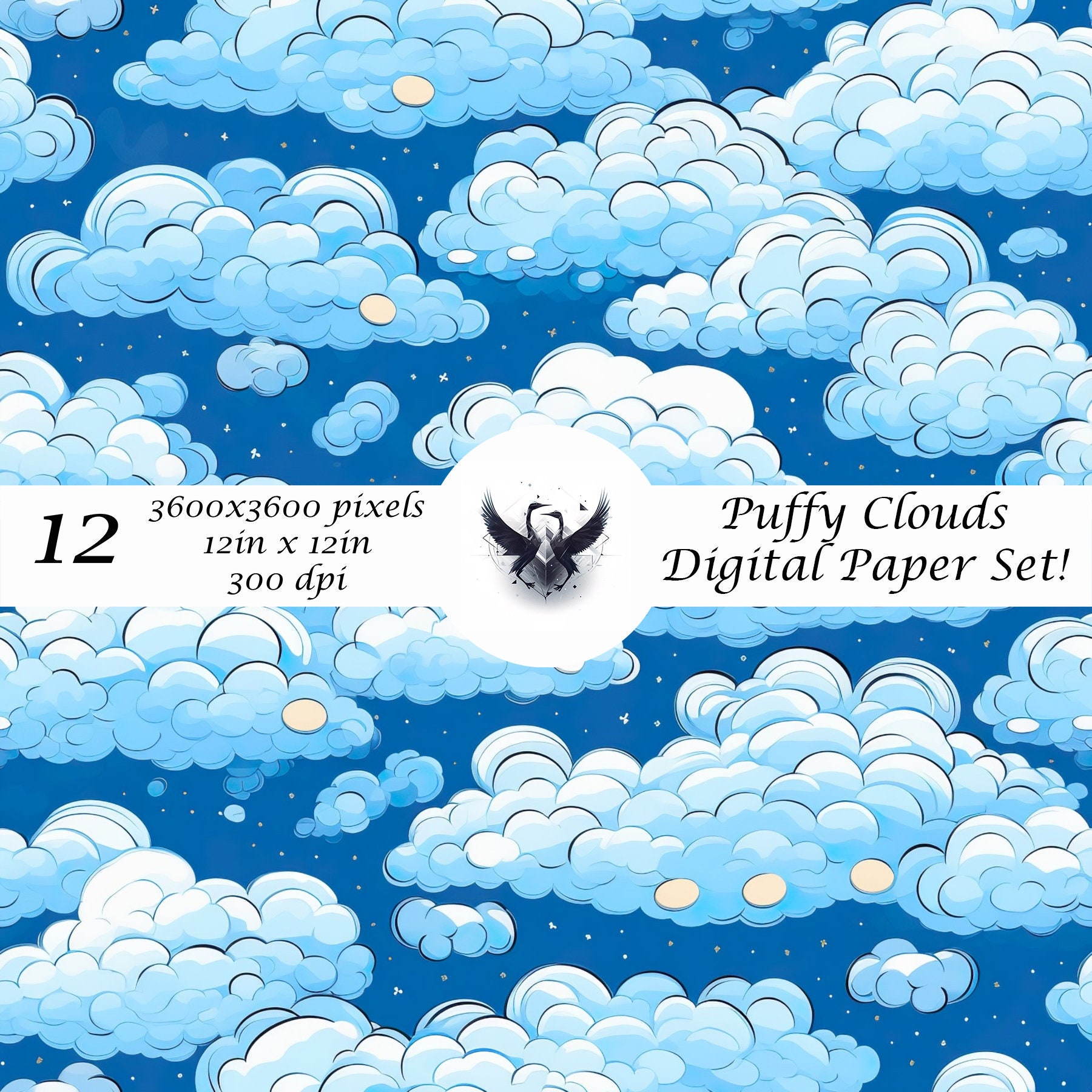 Puffy Blue Cloud Digital Paper Set - Etsy
