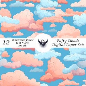 Puffy Blue Cloud Digital Paper Set - Etsy