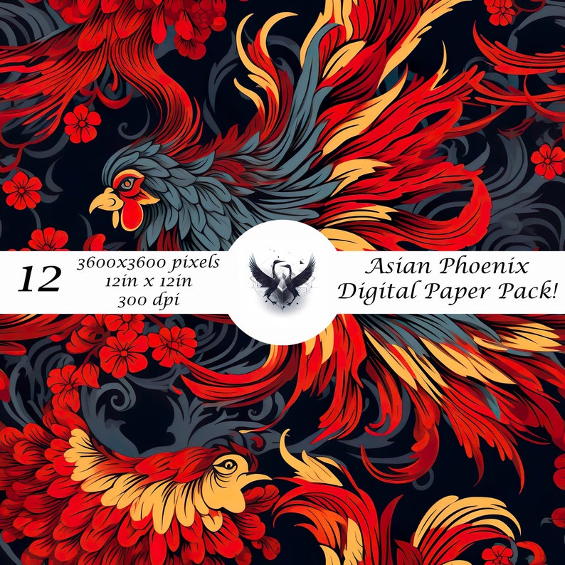 Asian Phoenix Digital Paper Pack - Etsy