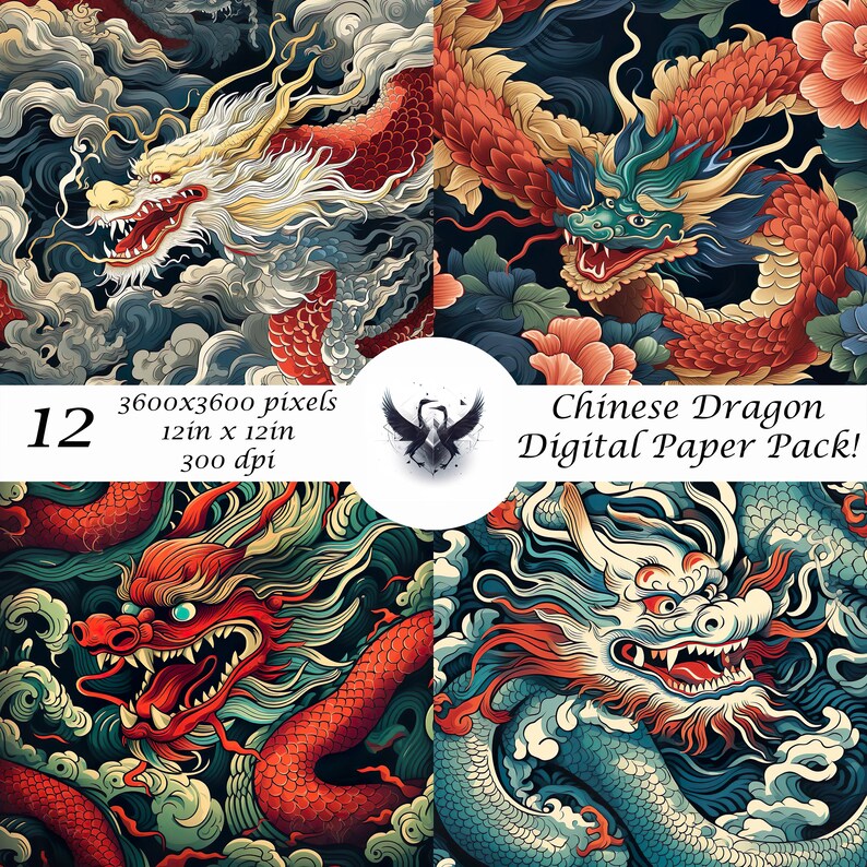 Chinese Dragon Digital Paper Pack - Etsy