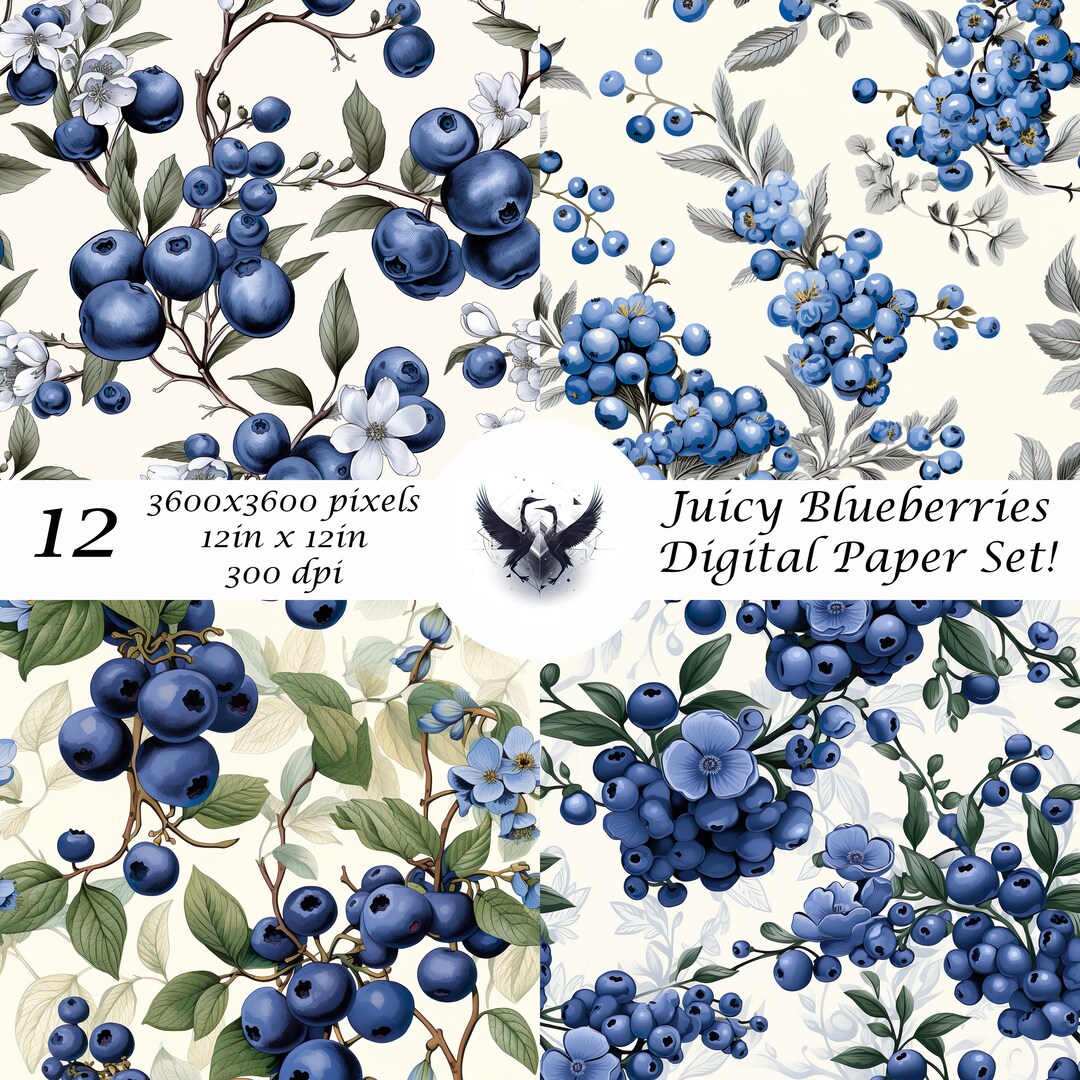 Juicy Blueberries Digital Paper Set - Etsy