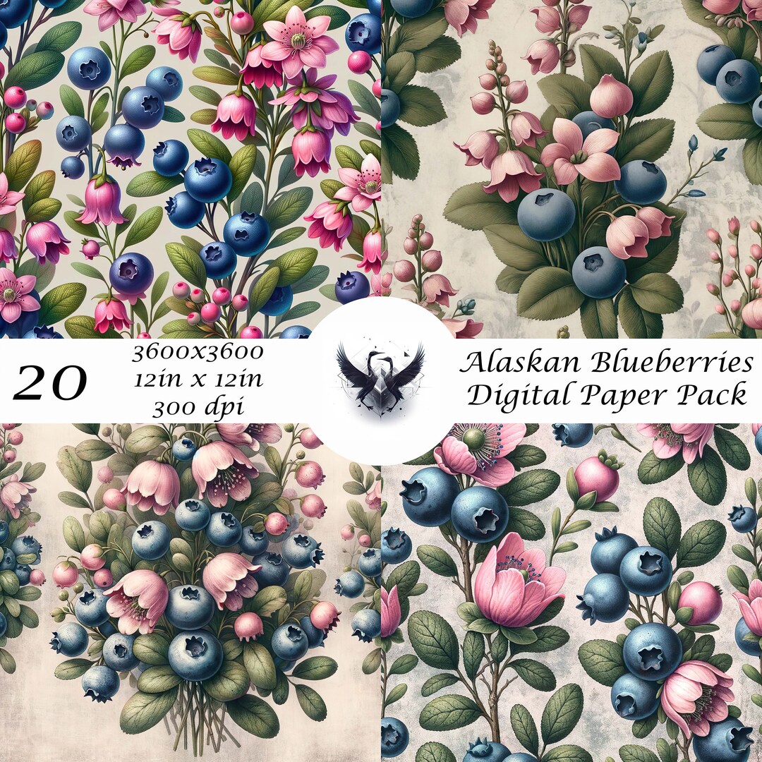 20 High-quality Floral Alaskan Blueberry Patterns 3600x3600 300 Dpi ...