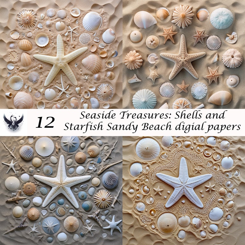 Seaside Treasures: Shells and Starfish Sandy Beach Digital Papers - Etsy