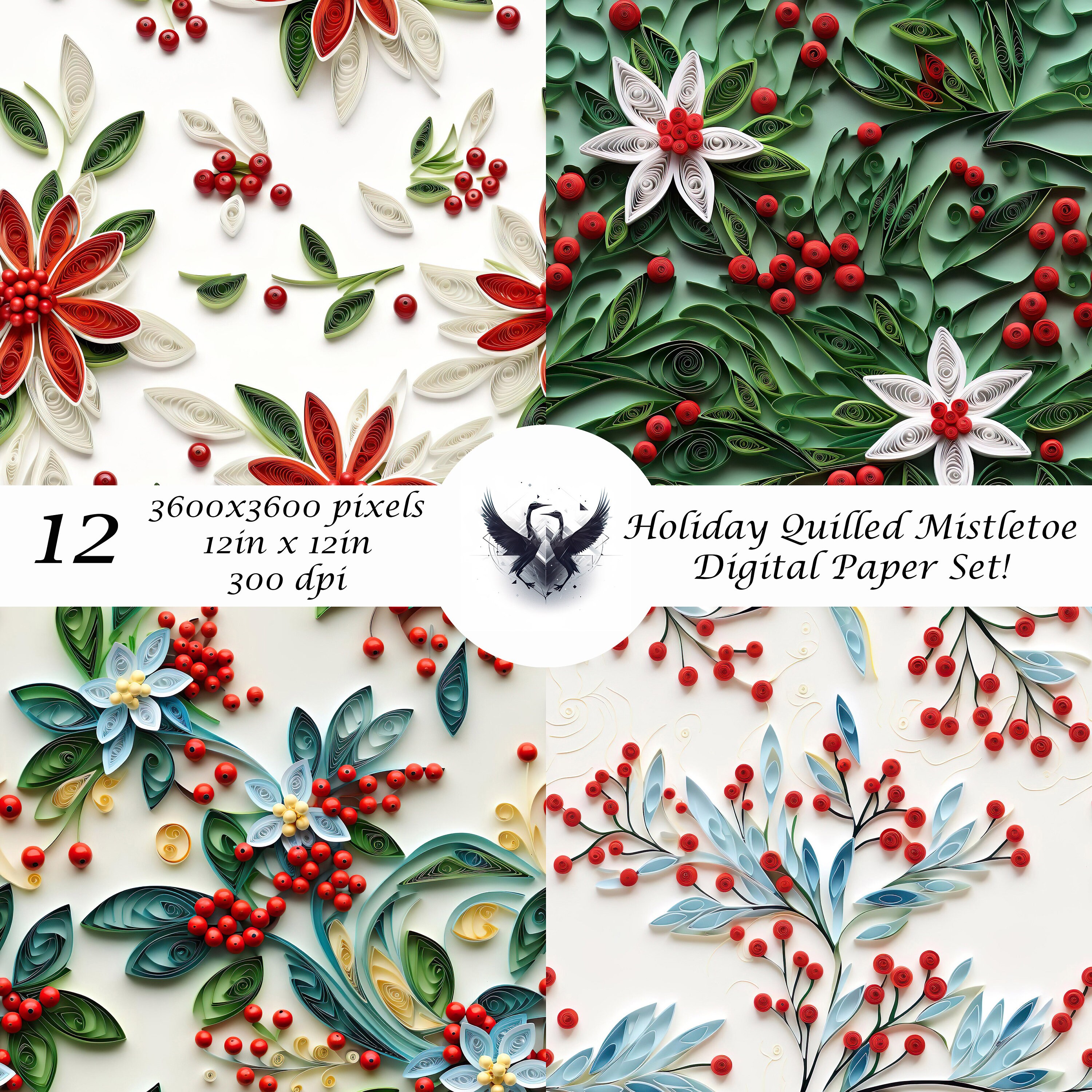 Quilled Mistletoe Digital Paper Set - Etsy