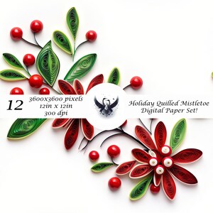 Quilled Mistletoe Digital Paper Set - Etsy