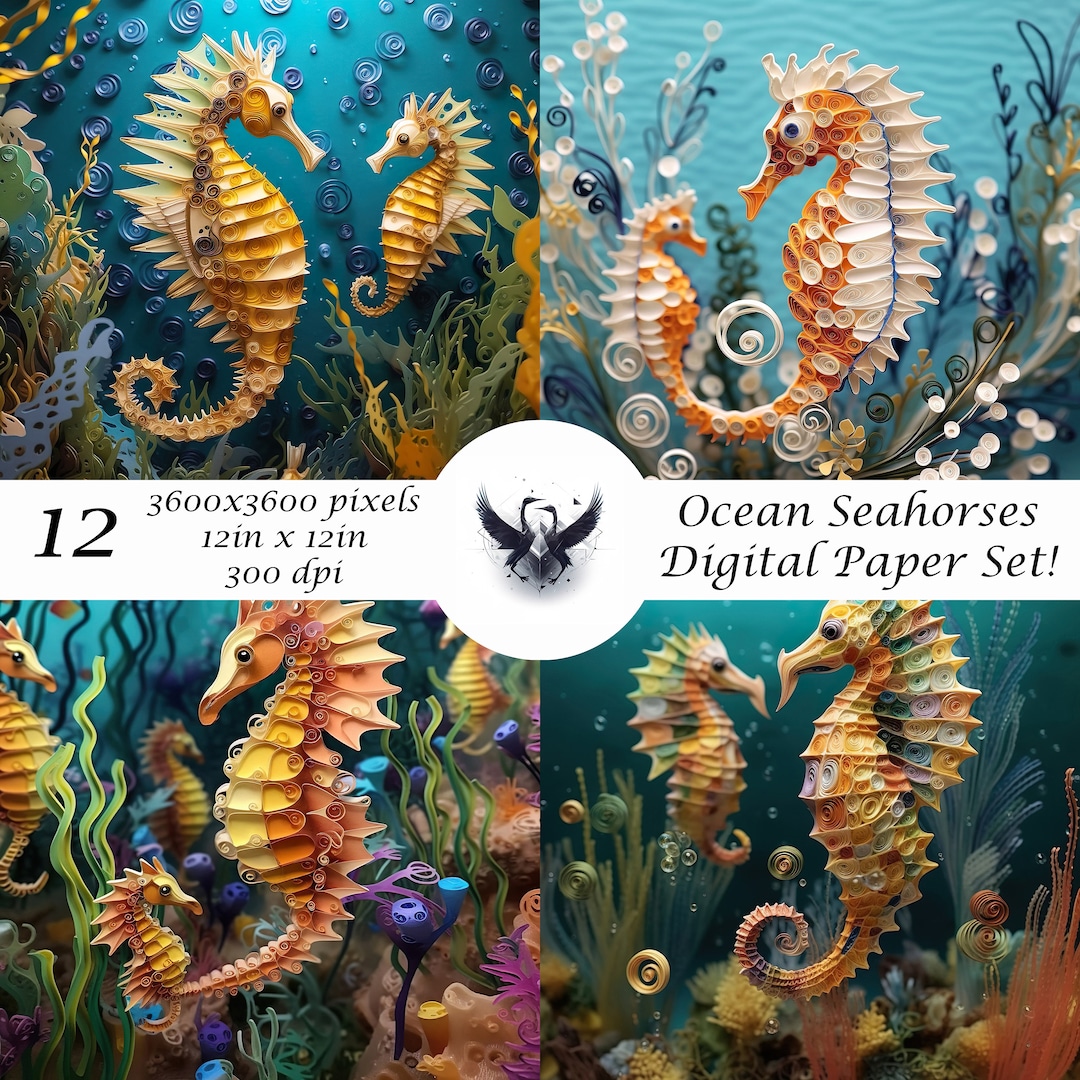Quilled Ocean Seahorses Digital Paper Set - Etsy
