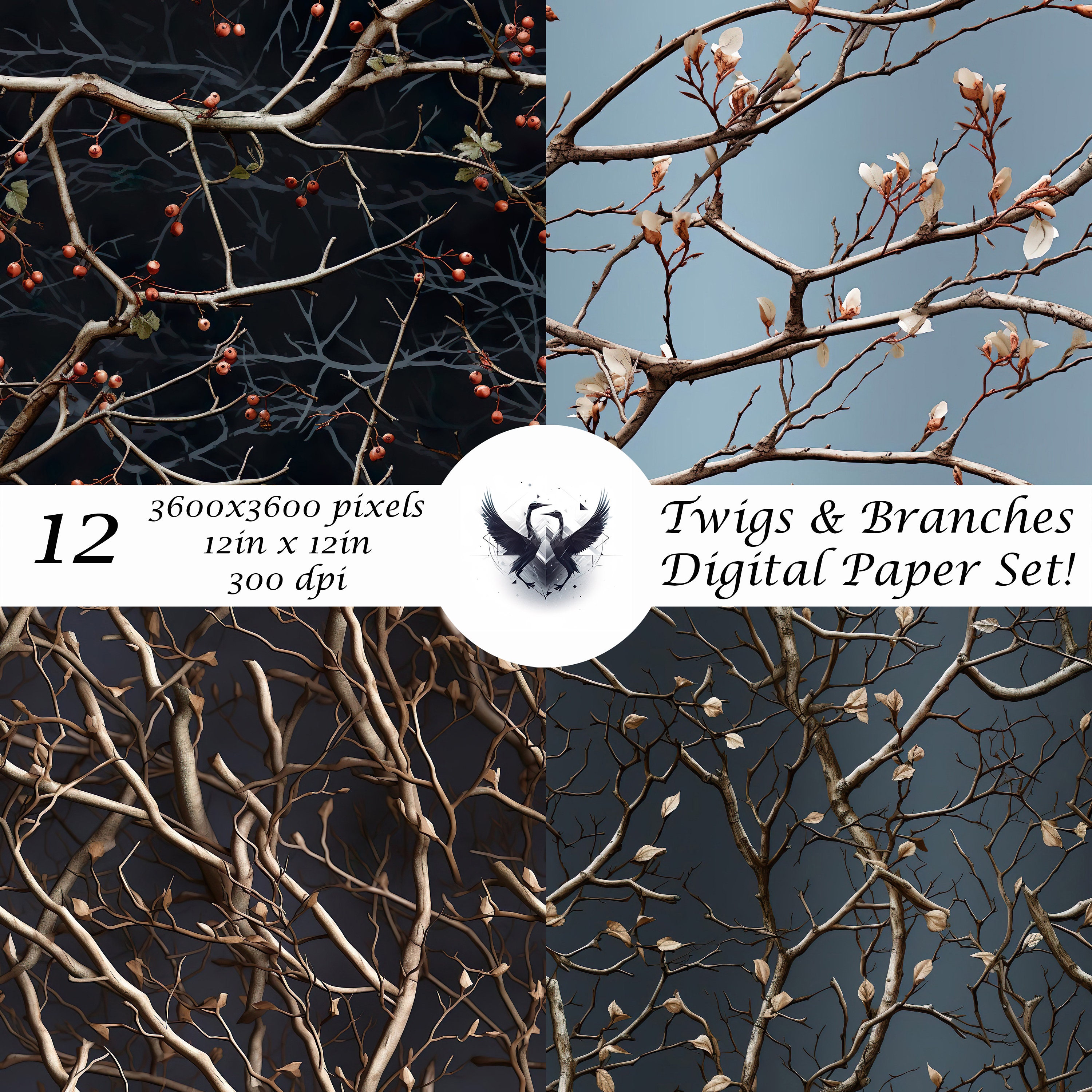 Twigs Branches Digital Paper Set - Etsy