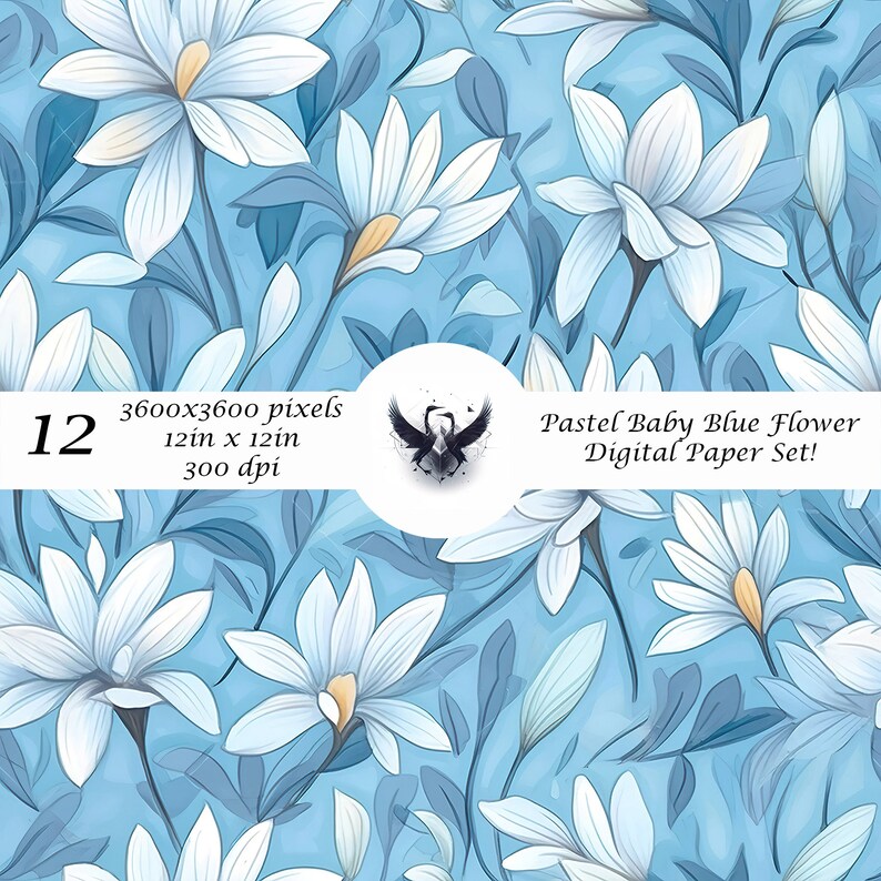 Baby Blue Flower Digital Paper Set - Etsy