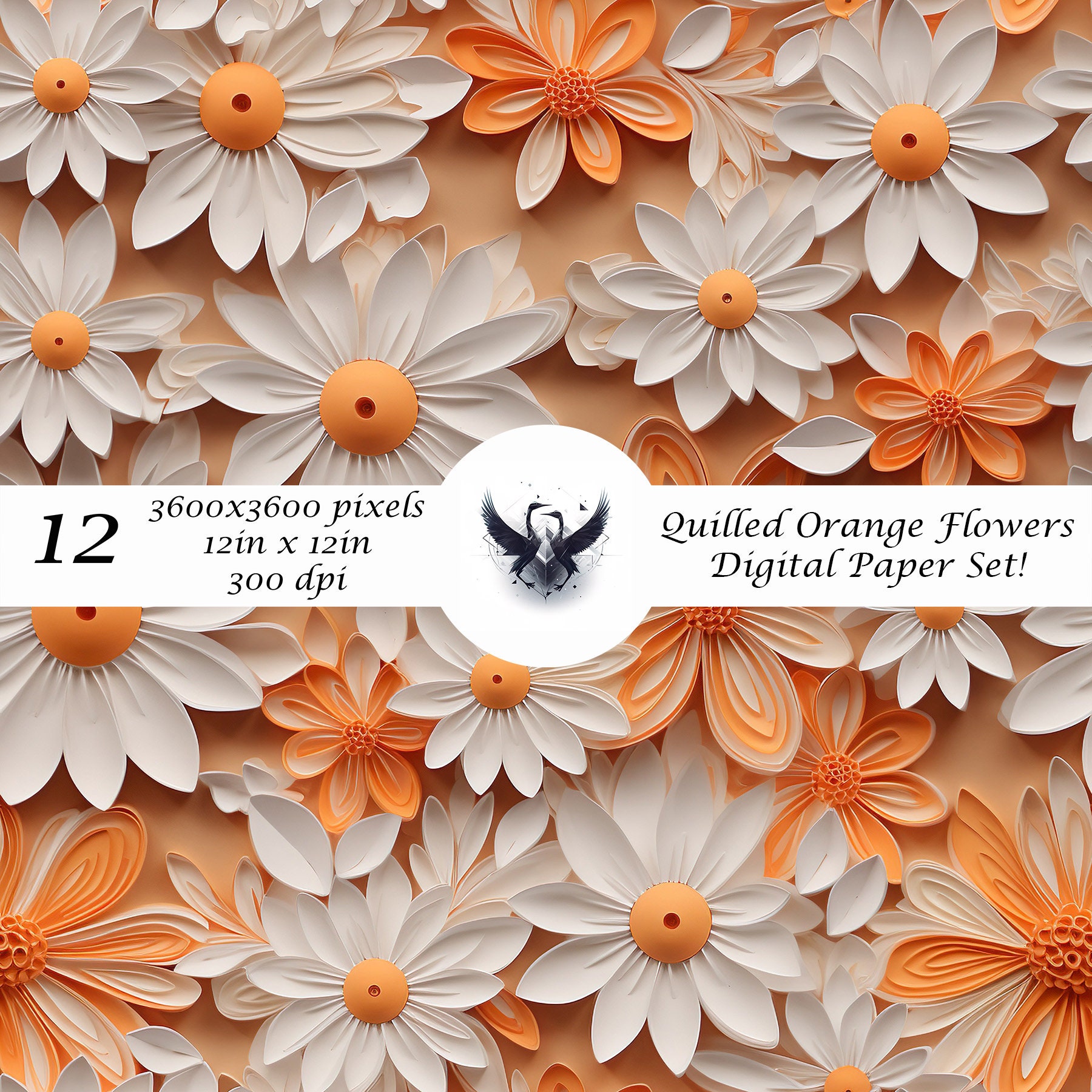 Quilled Orange Flowers Digital Paper Set - Etsy