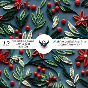 Quilled Mistletoe Digital Paper Set - Etsy