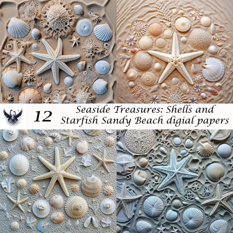 Seaside Treasures: Shells and Starfish Sandy Beach Digital - Etsy