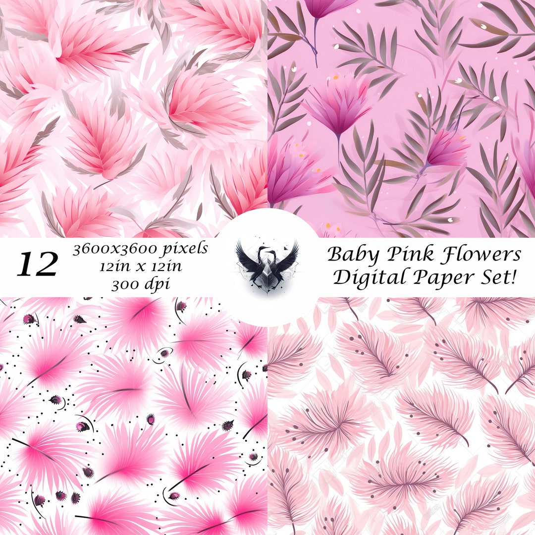 Baby Pink Flowers Digital Paper Set - Etsy