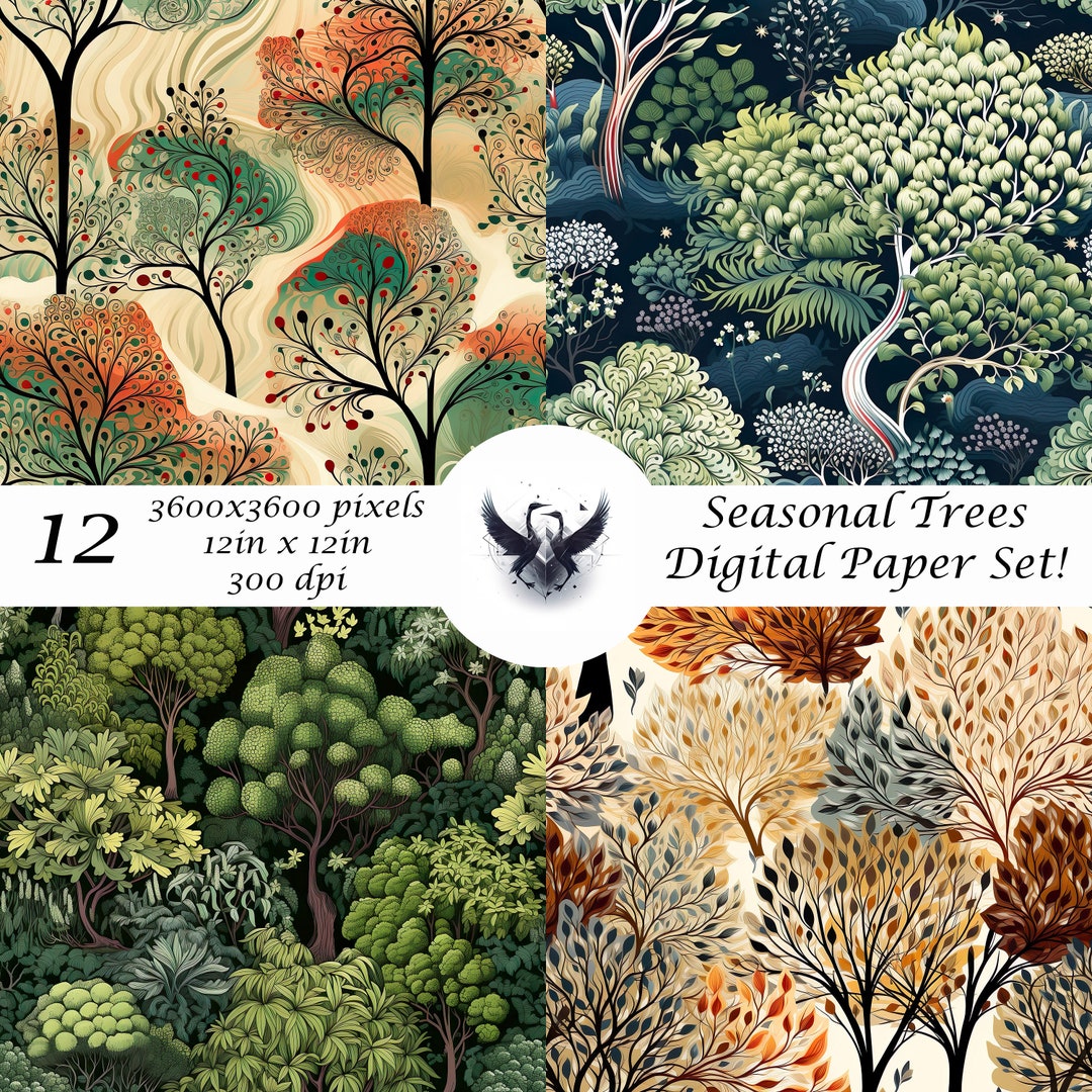 Seasonal Trees Digital Paper Set - Etsy
