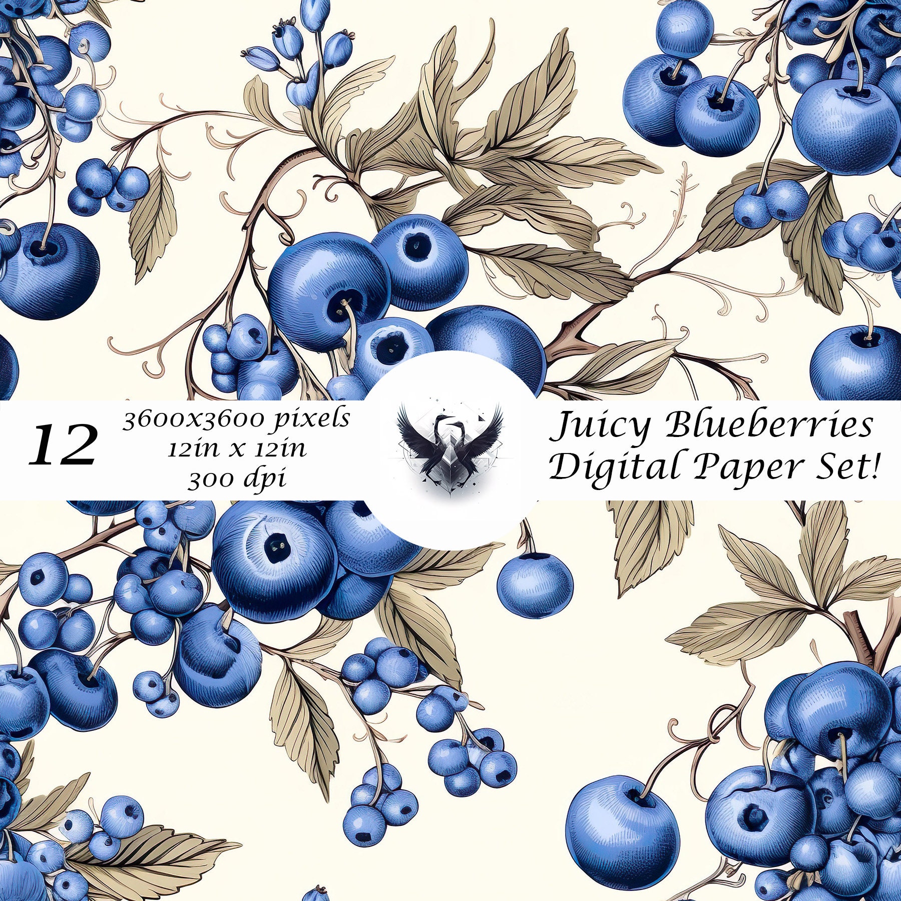 Juicy Blueberries Digital Paper Set - Etsy