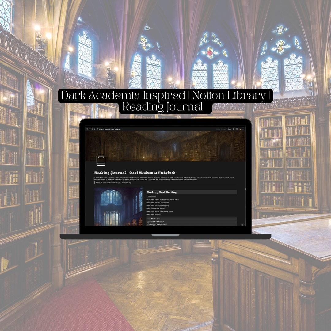 Dark Academia Inspired Reading Journal Notion Library Digital Reading ...