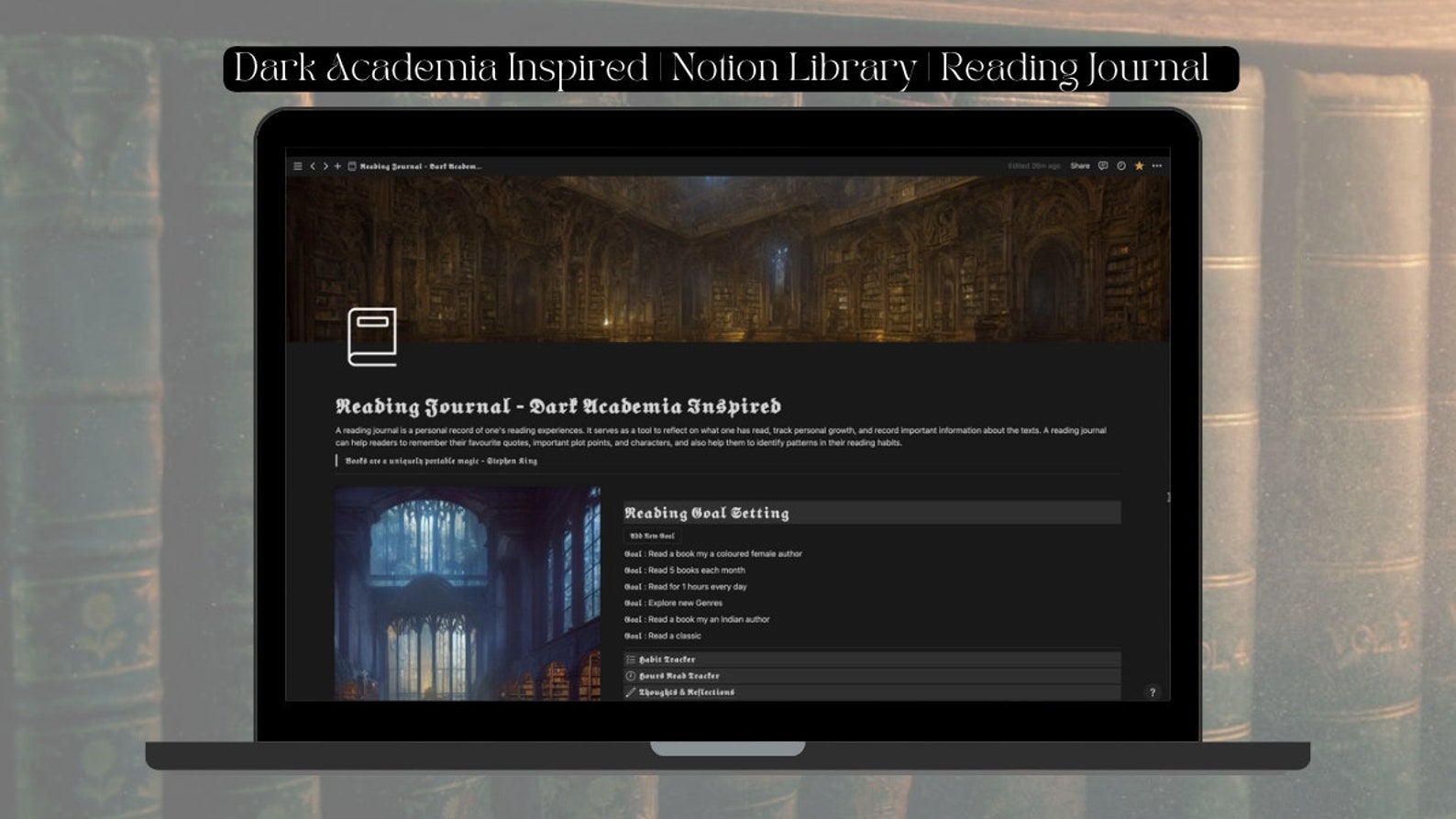 Dark Academia Inspired Reading Journal Notion Library Digital Reading ...