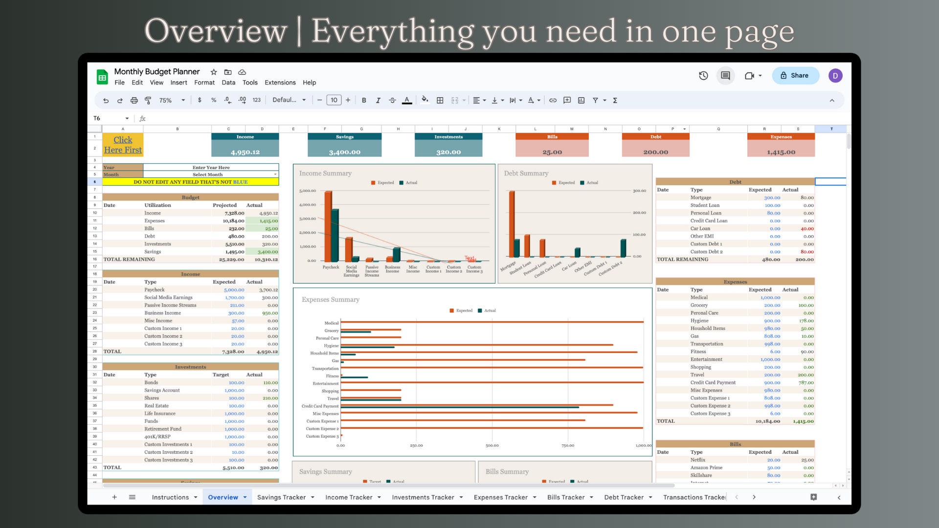 Monthly Digital Planner Google Sheets Budget Planner Printable - Etsy