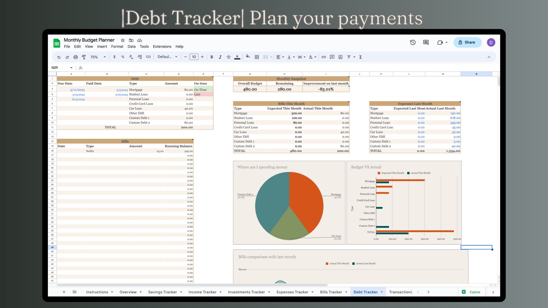 Monthly Digital Planner Google Sheets Budget Planner Printable - Etsy