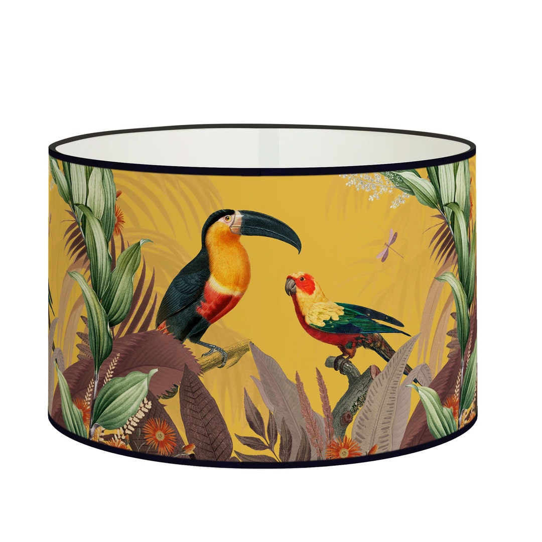 Sunny Tropical Lampshade, Toucan and Parrot Patterns, Colorful Pendant ...