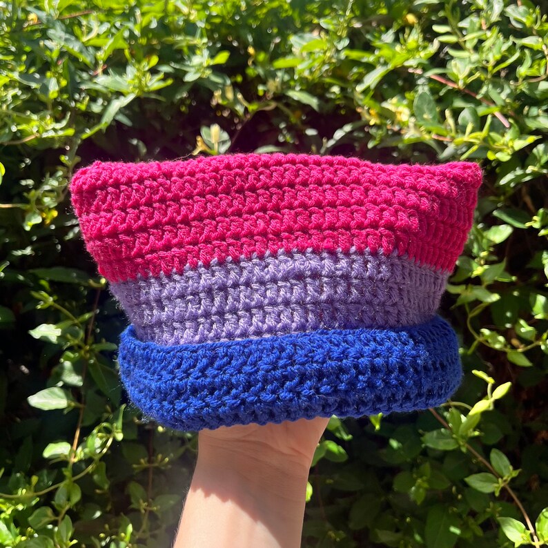 Crochet Bisexual Pride Flag Cat Ear Beanie, Kitty Beanie, Cat Beanie ...
